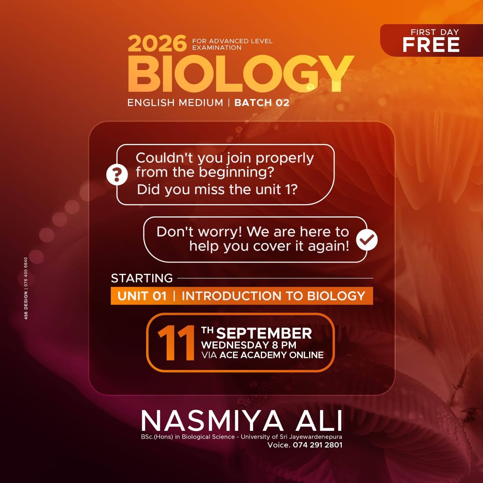 2026 AL Biology Theory [September] First Day Free - Ms.Nasmiya Ali ...