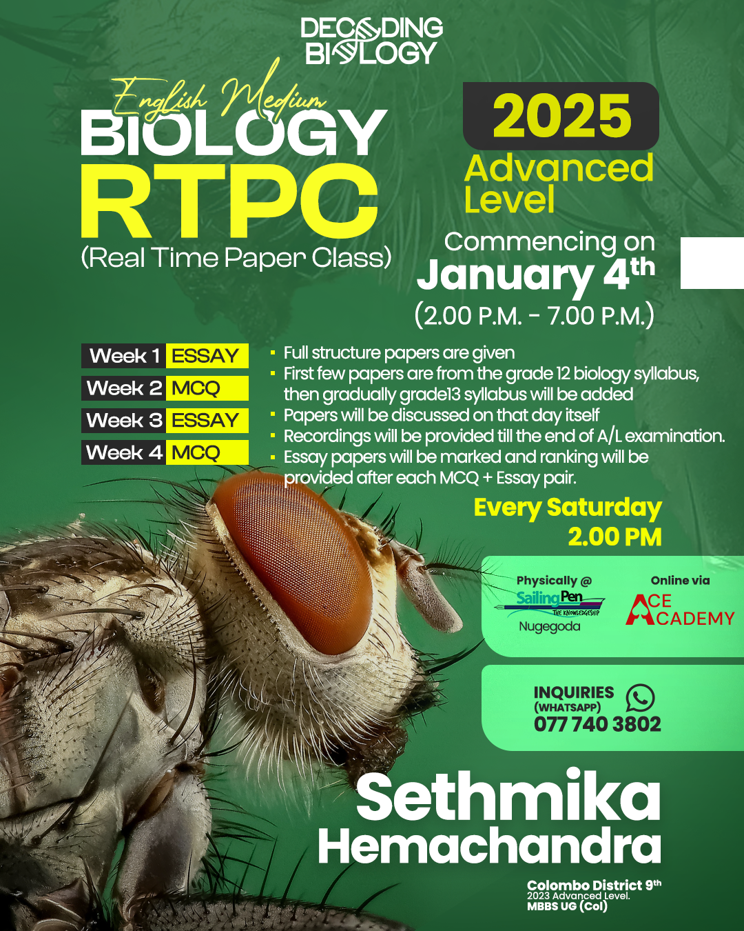2025 A/L | BIOLOGY RTPC [January] | By Sethmika Hemachandra | Ace Academy